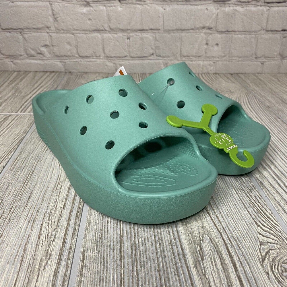 Crocs Platform Slides Sandals Women’s 8 Jade Green New - Gem